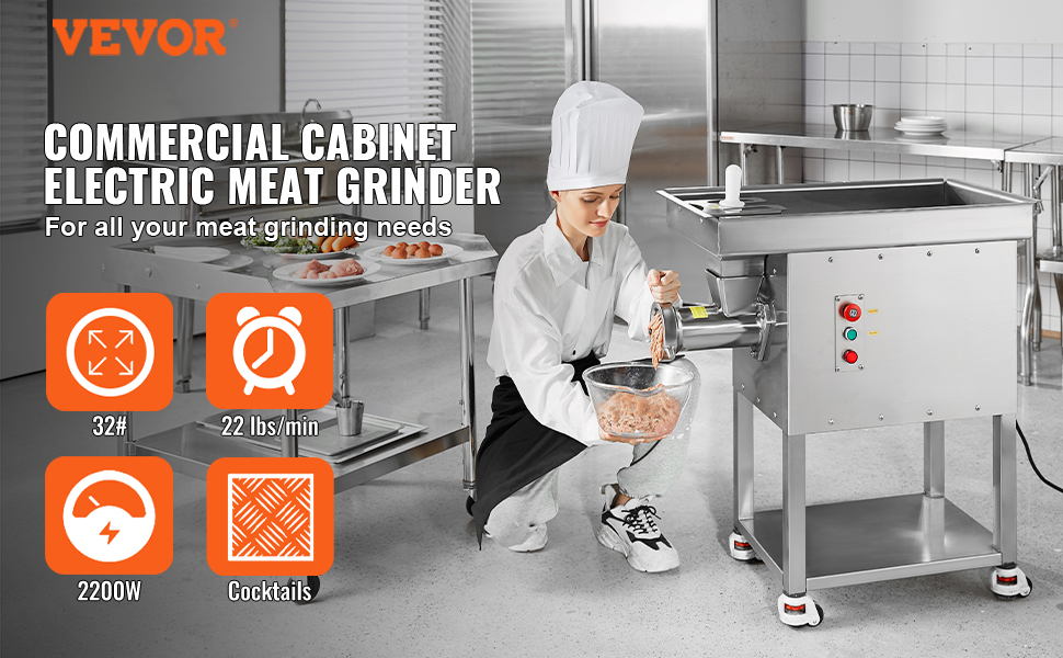 VEVOR Commercial Electric Meat Grinder 22Lb/Min 2200W Industrial Cabinet Grinder | VEVOR US