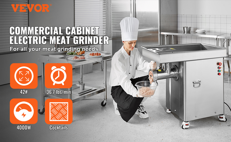 VEVOR Commercial Electric Meat Grinder 36.7 Lbs/Min Industrial Cabinet Grinder | VEVOR US