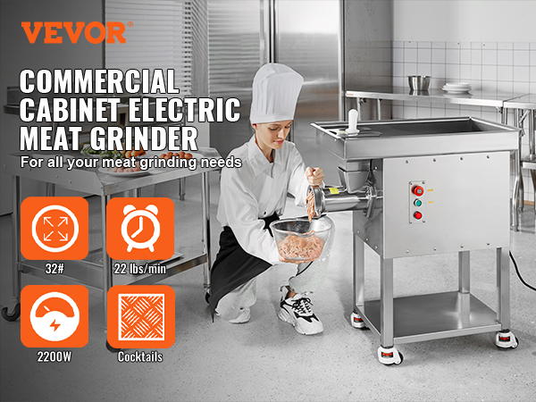 VEVOR Commercial Electric Meat Grinder 22Lb/Min 2200W Industrial Cabinet Grinder | VEVOR EU