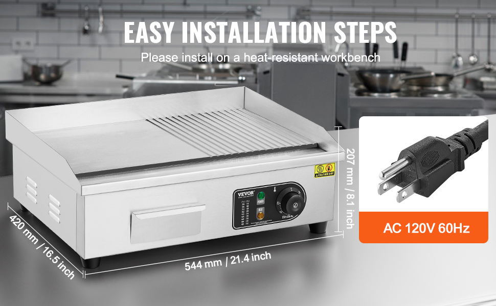 VEVOR Commercial Electric Griddle, 1600W Countertop Half-Flat Top Grill ...