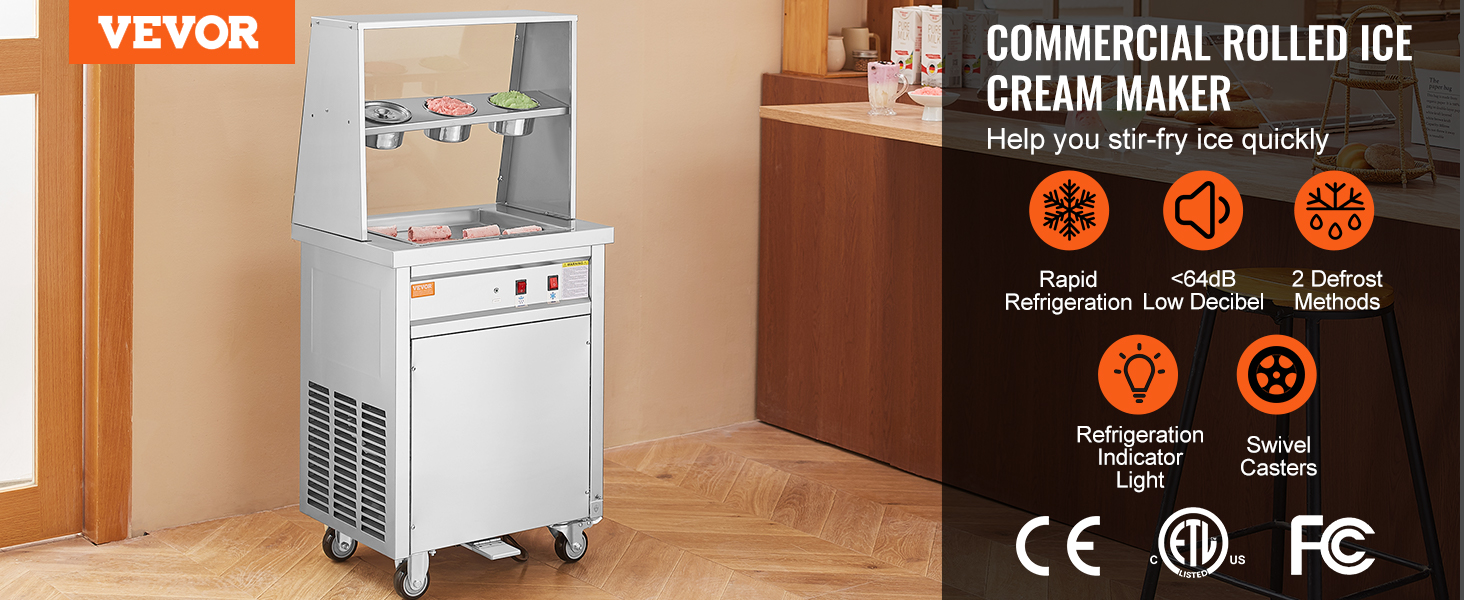 VEVOR Fried Ice Cream Roll Machine, 13.8" x 13.8" Square Stir-Fried Ice ...