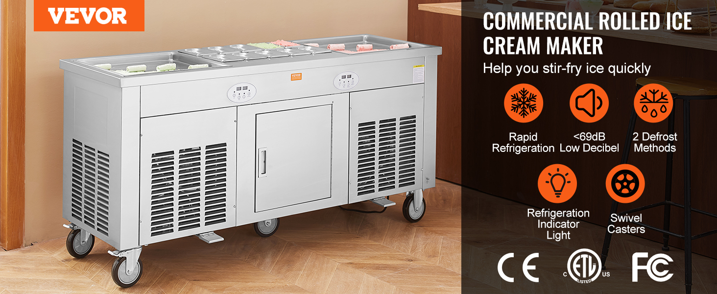 VEVOR Fried Ice Cream Roll Machine, 2Pcs 17.7" x 17.7" Square Stir ...