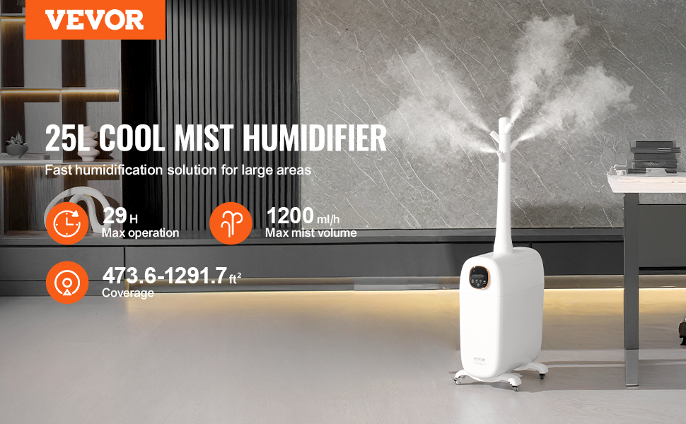 VEVOR Commercial Humidifier 6.6 Gal Cool Mist for Up To 1291.7 Sq Ft ...