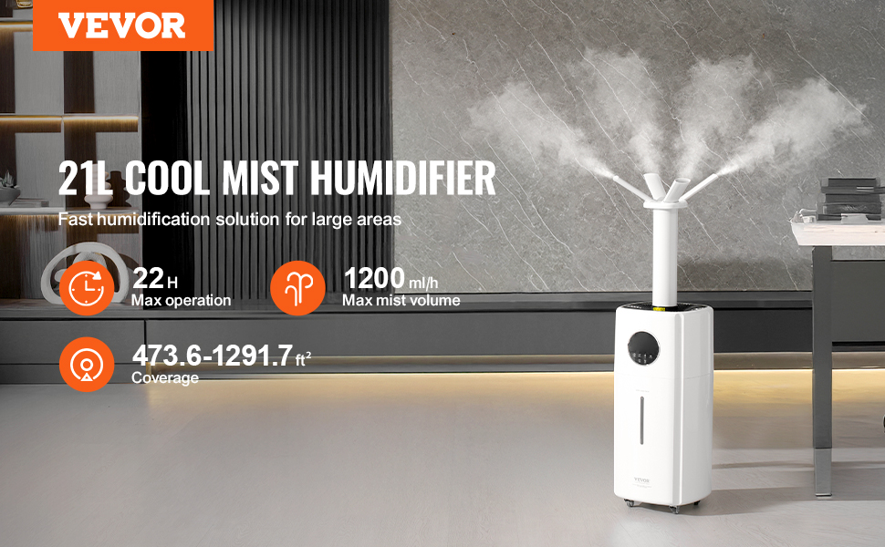 VEVOR Commercial Humidifier 5.5 Gal Cool Mist for Up To 1291.7 Sq Ft ...