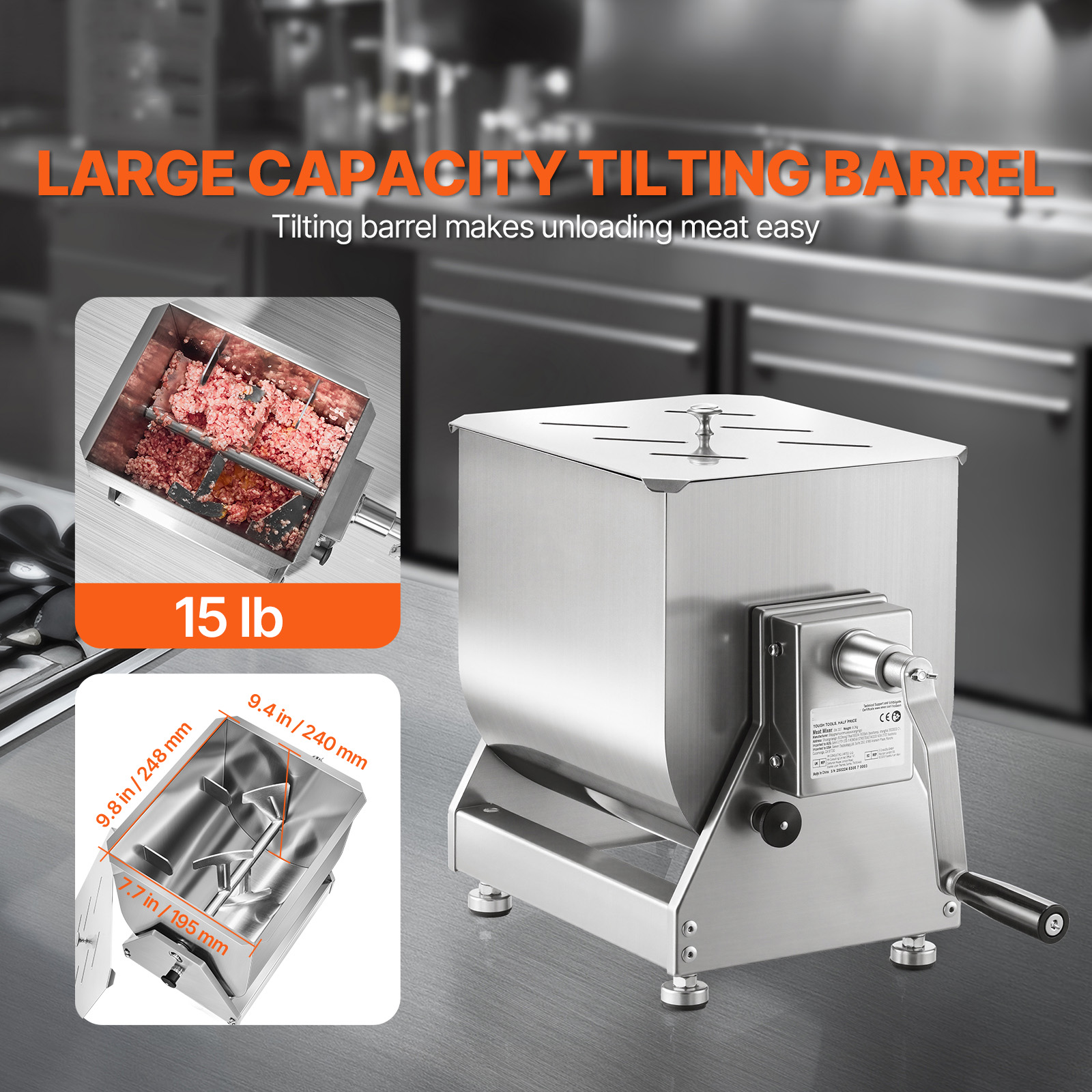 Mophorn Manual Meat Mixer, 15L Capacity Meat Processing Tool (Mixes Up ...
