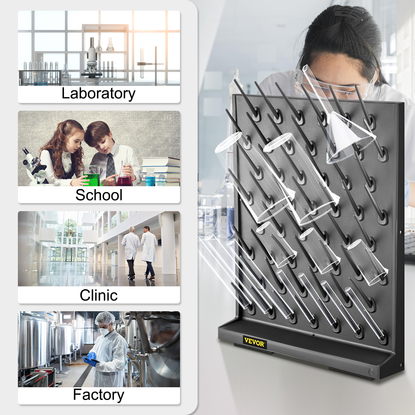 VEVOR Drying Rack for Lab 52 Pegs Lab Glassware Rack PP Material ...