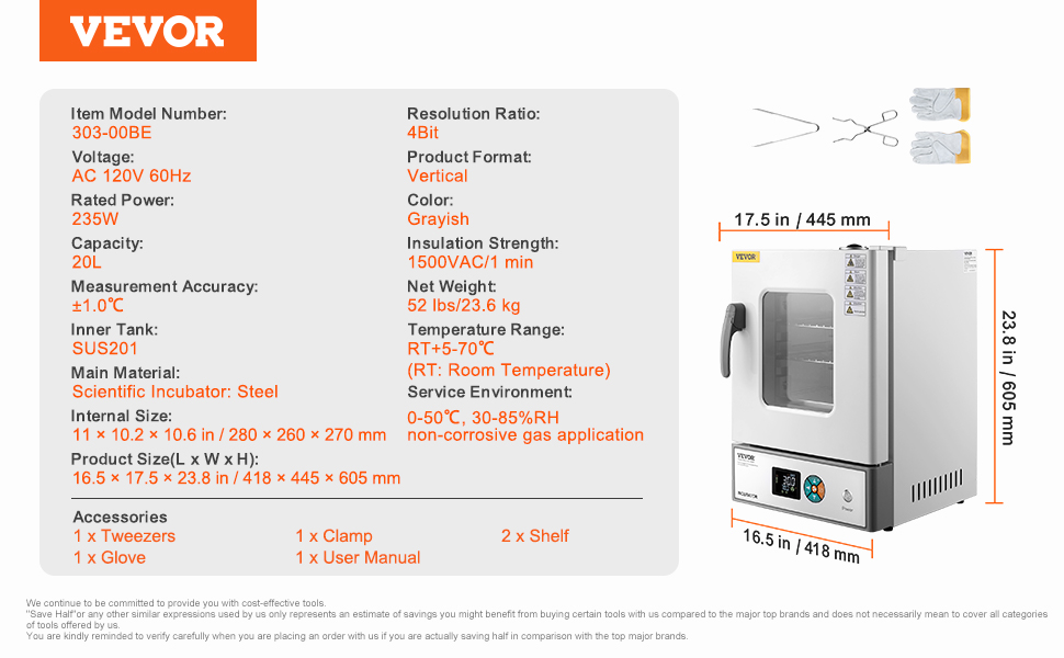 VEVOR Microbiological Lab Incubator 20L Precise Temp Control from 0°C ...