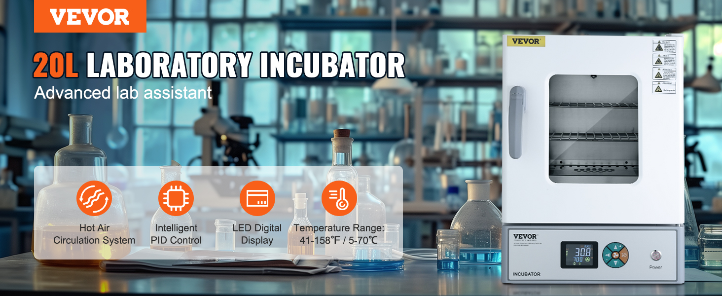 VEVOR Incubadora de laboratorio microbiológica VEVOR de 20 l con control preciso de temperatura ...