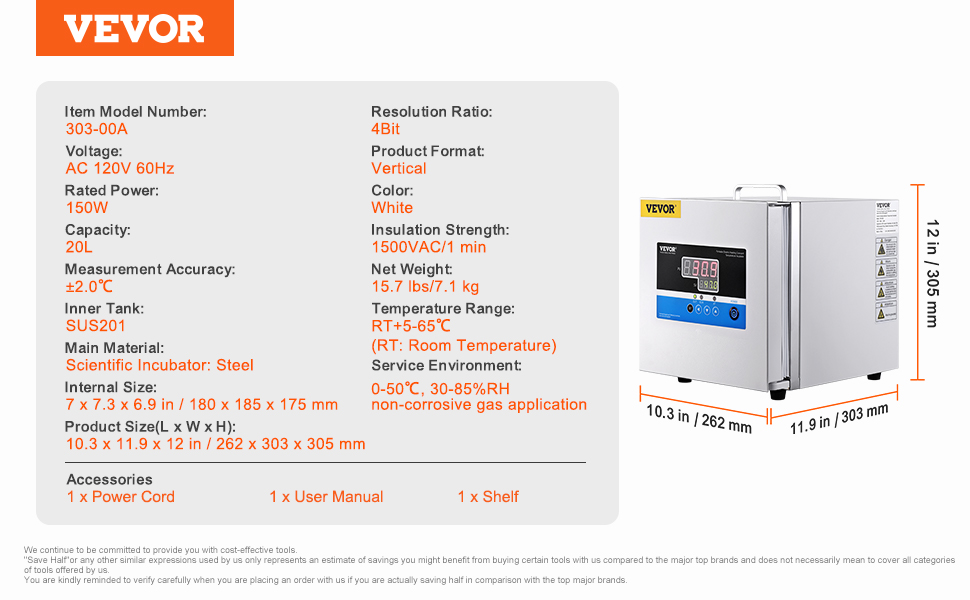 VEVOR Microbiological Lab Incubator 6L Precise Temp Control from 0°C to 65°C | VEVOR US
