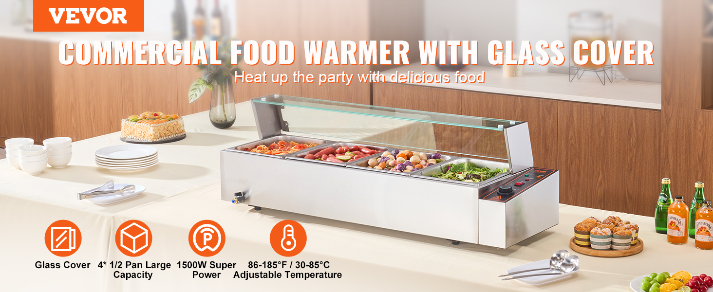 VEVOR Commercial Electric Food Warner Countertop Buffet 4*8Qt with ...