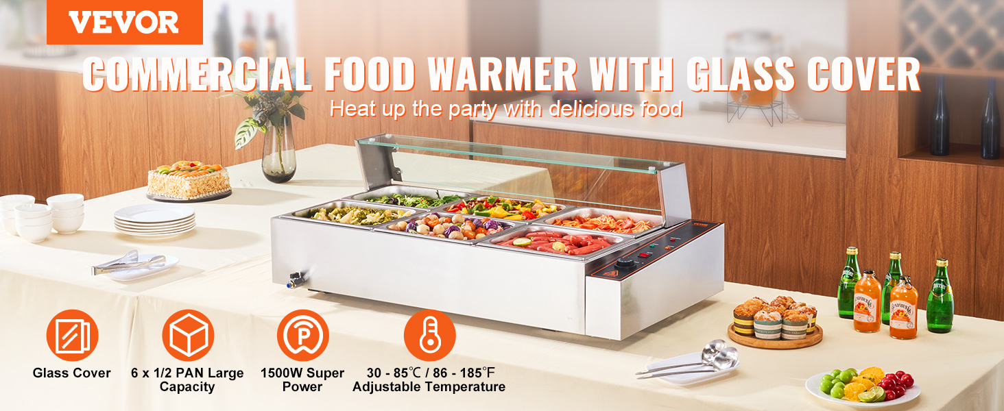 VEVOR Commercial Electric Food Warner Countertop Buffet 6*8Qt with ...