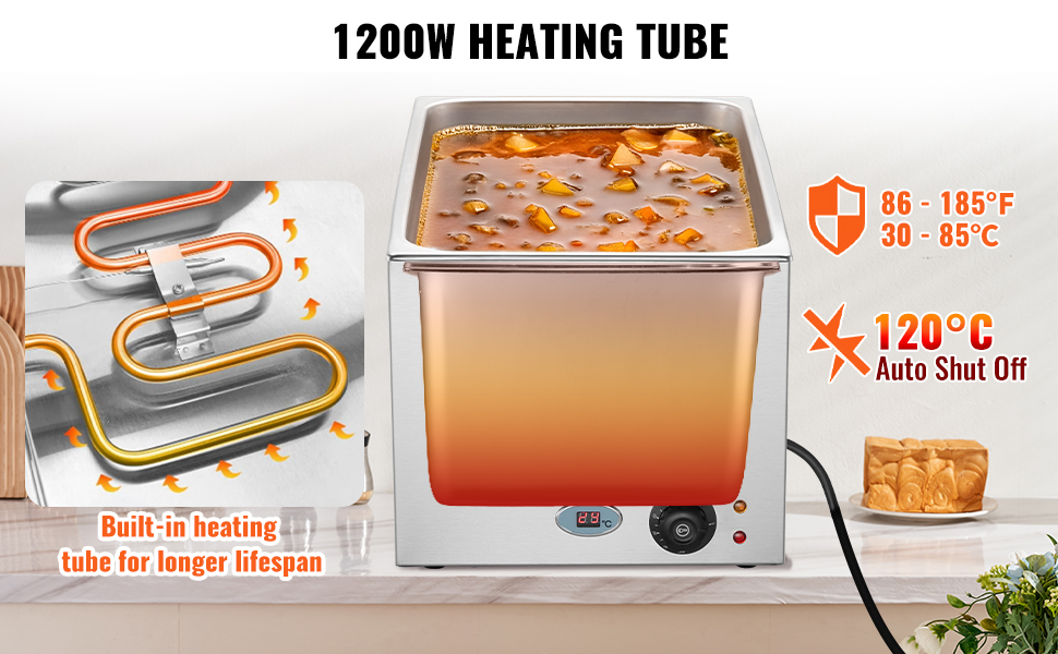 VEVOR Commercial Electric Food Warmer Countertop Buffet 19Qt 1200W Bain ...