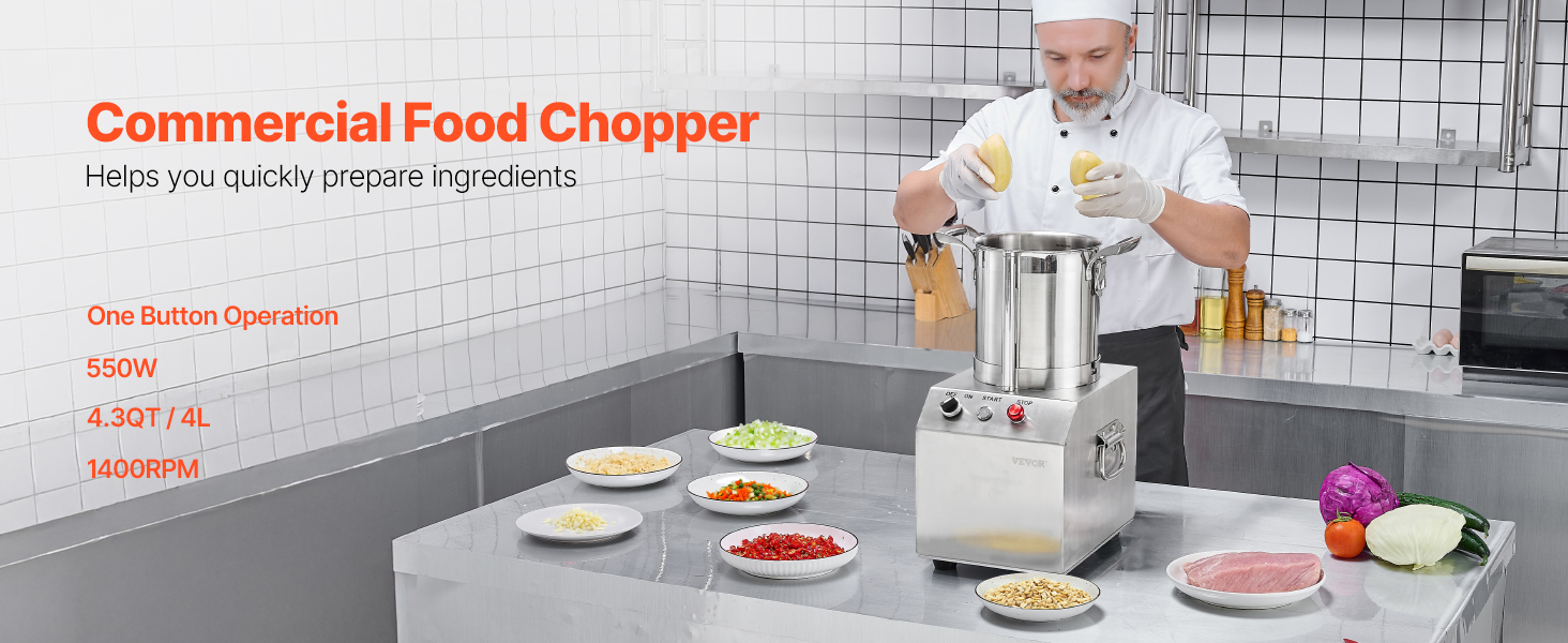 VEVOR Food Processor Vegetable Chopper 4.3Qt Food-Grade Stainless Steel ...