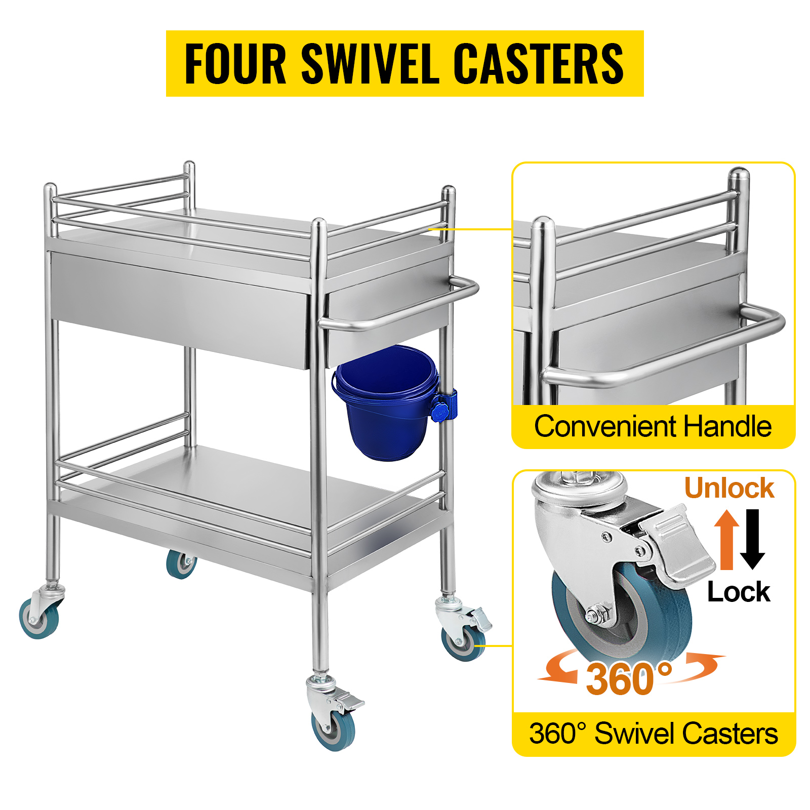 VEVOR Labor-Servierwagen, 2-lagiger Rollwagen aus Edelstahl ...