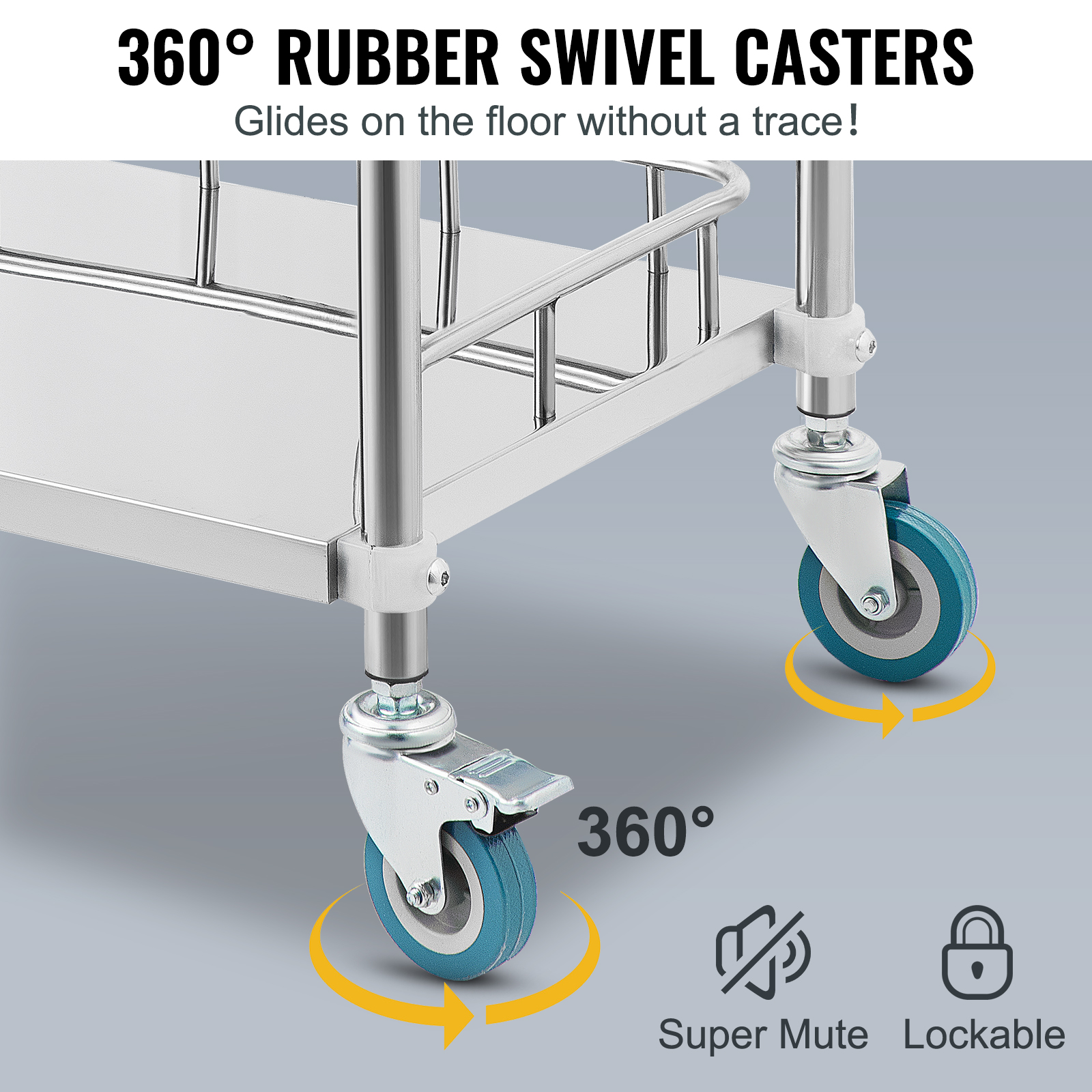 VEVOR Labor-Rollwagen, Rollwagen aus Edelstahl mit 3 Ablagen, Labor ...