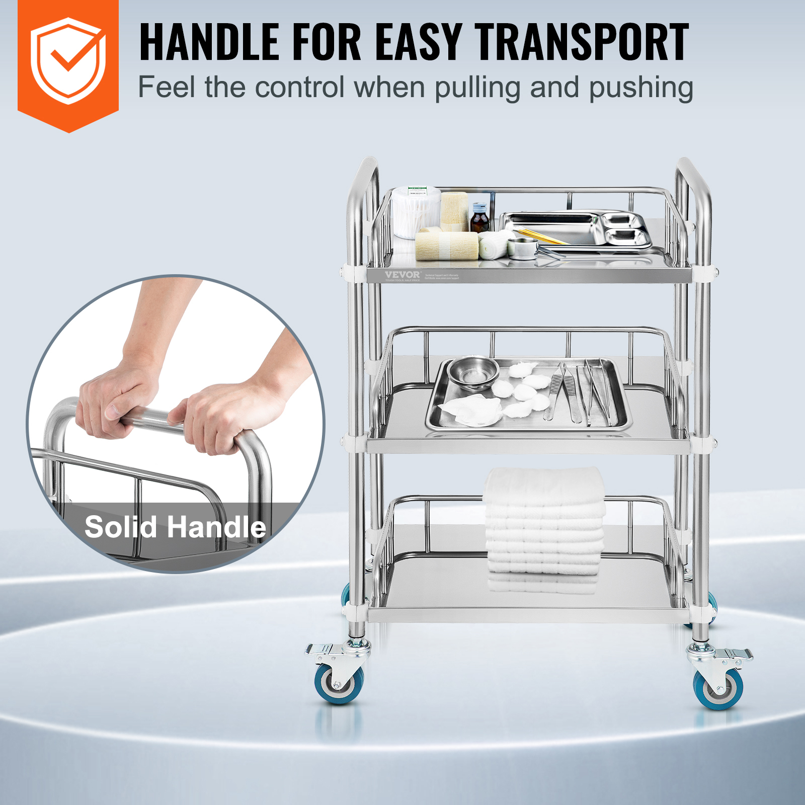 VEVOR Labor-Rollwagen, Rollwagen aus Edelstahl mit 3 Ablagen, Labor ...