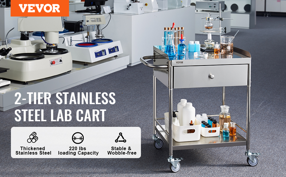 VEVOR Medical Cart, 2-Layer Stainless Steel Cart 220 lbs Weight ...