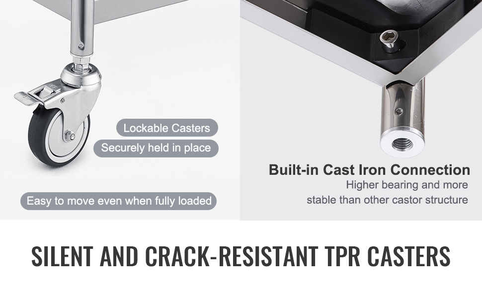 VEVOR Medical Cart, 2-Layer Stainless Steel Cart 220 lbs Weight ...