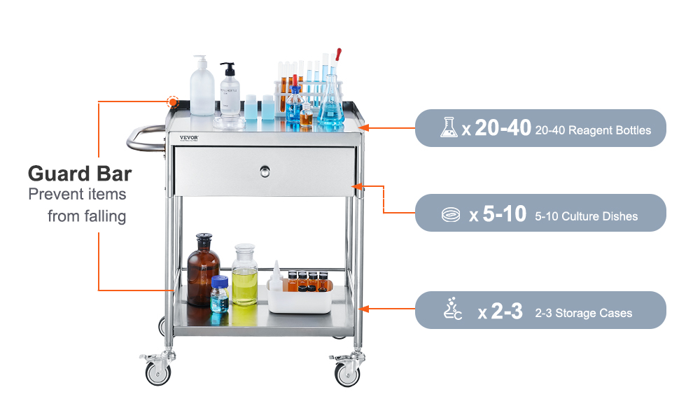 VEVOR Medical Cart, 2-Layer Stainless Steel Cart 220 lbs Weight ...