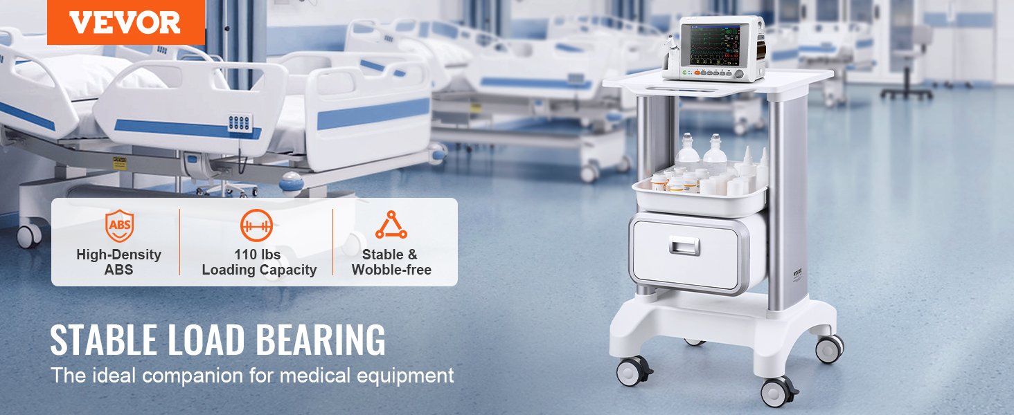 VEVOR 2 Tiers Lab Carts Mobile Medical Cart with 1 Drawer & 1 Top Tray ...