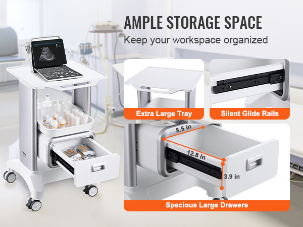 VEVOR 2 Tiers Lab Carts Mobile Medical Cart with 1 Drawer & 1 Top Tray ...