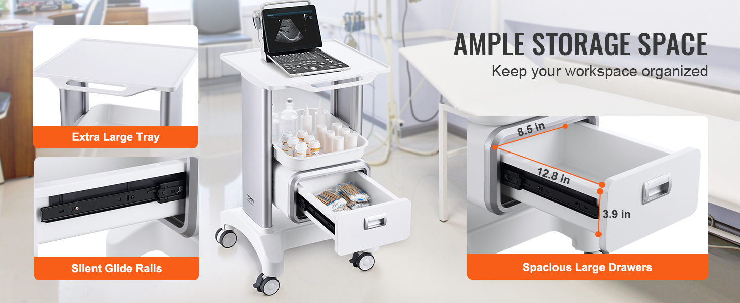 VEVOR 2 Tiers Lab Carts Mobile Medical Cart with 1 Drawer & 1 Top Tray ...