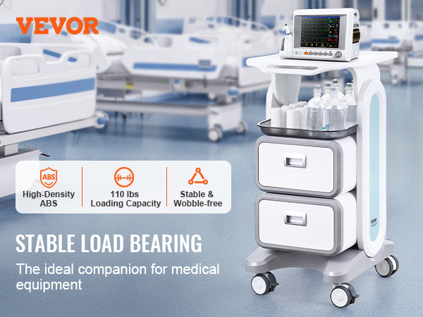 VEVOR 3 Tiers Lab Carts Mobile Medical Cart with 2 Drawers & 1 Top Tray ...