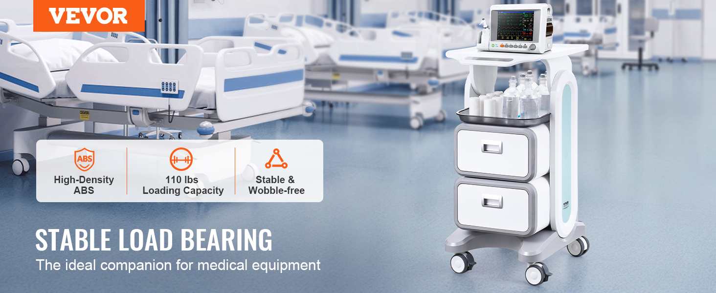 VEVOR 3 Tiers Lab Carts Mobile Medical Cart with 2 Drawers & 1 Top Tray ...