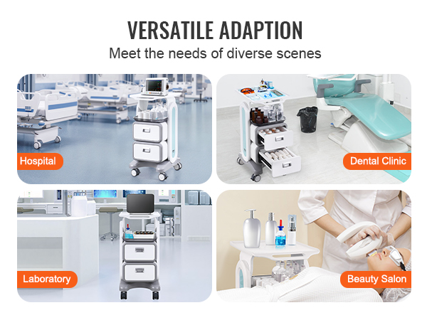 VEVOR 3 Tiers Lab Carts Mobile Medical Cart with 2 Drawers & 1 Top Tray ...