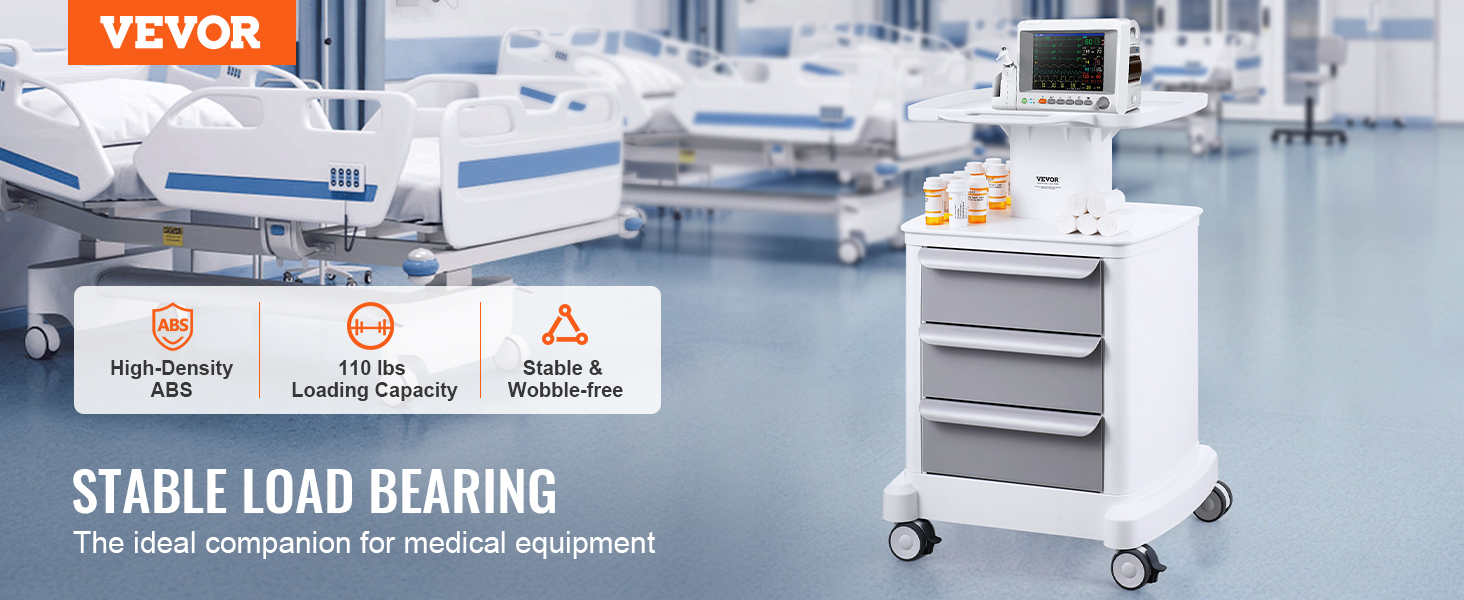 VEVOR 4 Tiers Lab Carts Mobile Medical Cart with 3 Drawers & 1 Top Tray ...