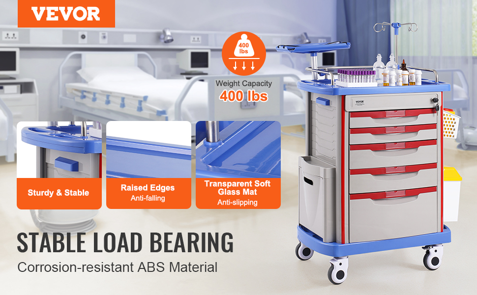 VEVOR 5 Tiers Lab Carts Mobile Medical Cart with 5 Drawers & 2 Trash ...