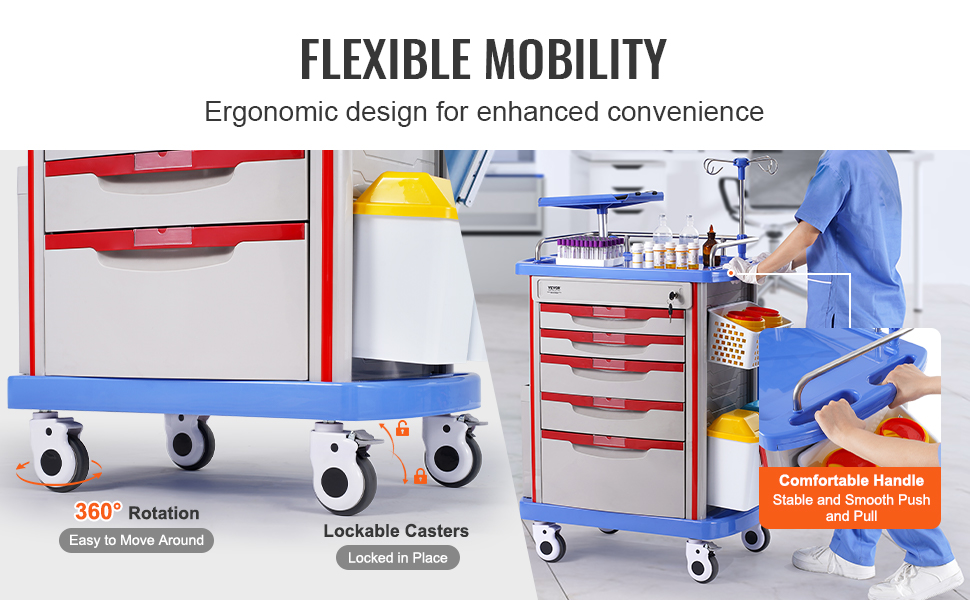 VEVOR 5 Tiers Lab Carts Mobile Medical Cart with 5 Drawers & 2 Trash ...