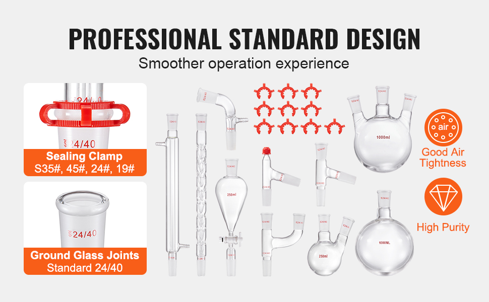 VEVOR Lab Distillation Kit, 3.3 Boro Lab Glassware Distillation Kit ...