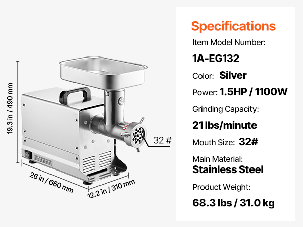 VEVOR Commercial Electric Meat Grinder 21 Lbs/Min Sausage Stuffer Maker ...