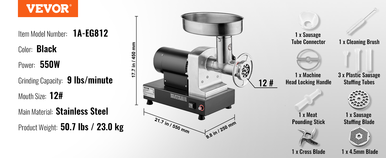 VEVOR Commercial Electric Meat Grinder 9 Lbs/Min Sausage Stuffer Maker ...