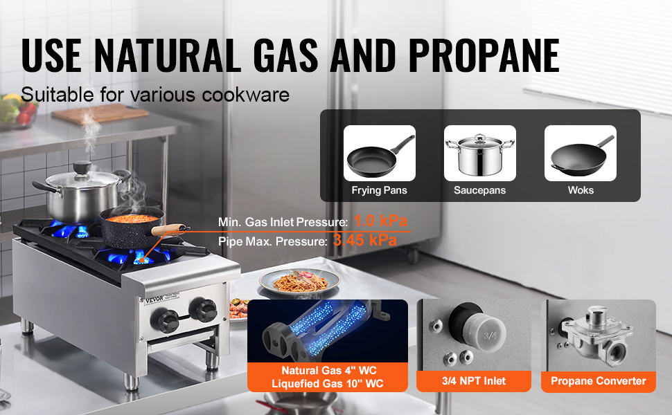 VEVOR Commercial Gas Range Stove 2 Burners Countertop Cooking Hot Plate ...