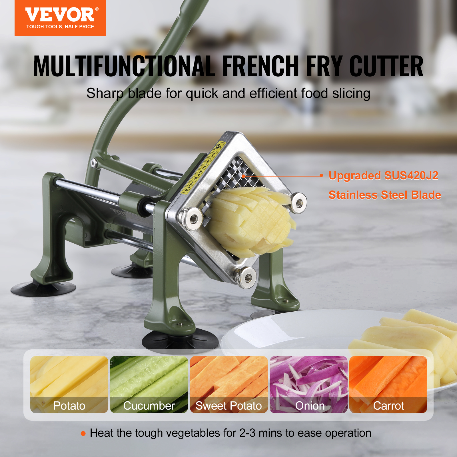 French Fry Cutter Stainless Steel Potato Vegetable Slicer Chopper w ...