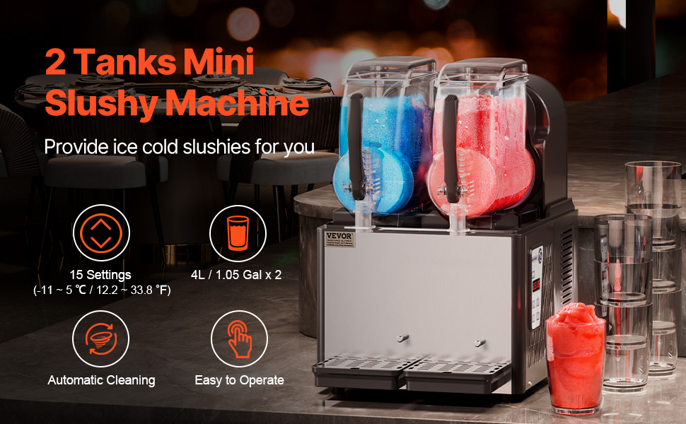 VEVOR 4Lx2 Tank Commercial Slushy Machine Margarita Smoothie Frozen Drink Maker | VEVOR CA