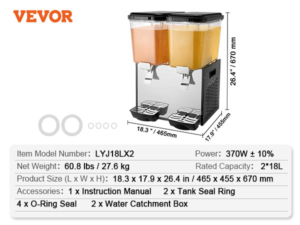 VEVOR Commercial Beverage Dispenser 18L x 2 Tanks Cold Juice Ice Drink ...
