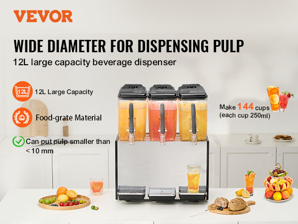 VEVOR Commercial Beverage Dispenser 12L x 3 Tanks Cold Juice Ice Drink ...
