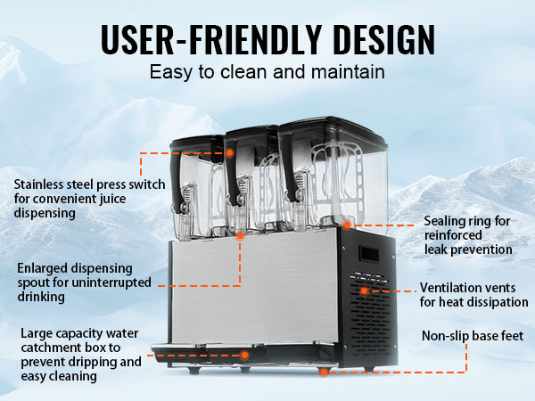 VEVOR Commercial Beverage Dispenser 12L x 3 Tanks Cold Juice Ice Drink ...