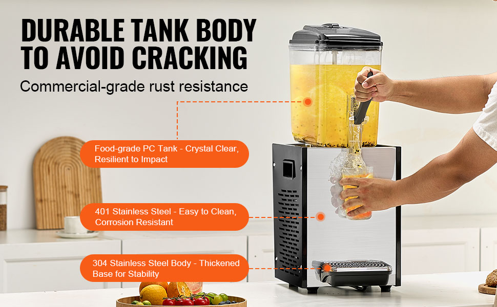 VEVOR Commercial Beverage Dispenser 12L Cold Juice Ice Drink Dispenser ...