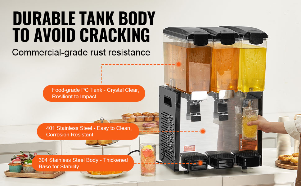 VEVOR Commercial Beverage Dispenser 10L x 3 Tanks Cold Juice Ice Drink ...