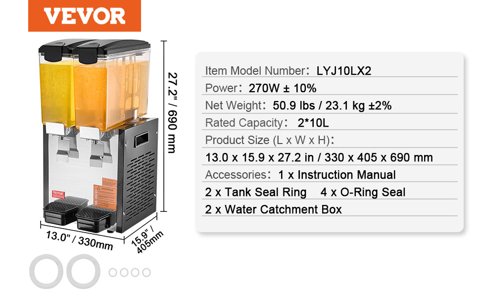 VEVOR Commercial Beverage Dispenser 10L x 2 Tanks Cold Juice Ice Drink Dispenser | VEVOR AU
