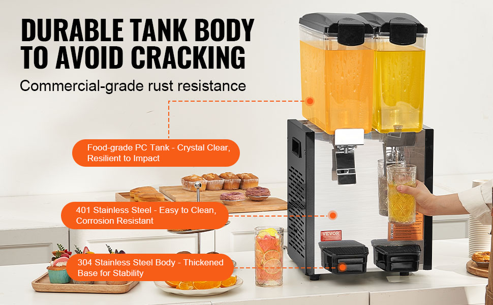 VEVOR Commercial Beverage Dispenser 10L x 2 Tanks Cold Juice Ice Drink ...