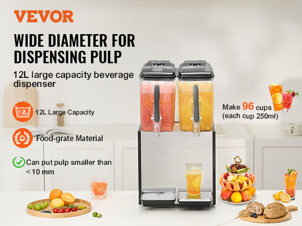 VEVOR Commercial Beverage Dispenser 12L x 2 Tanks Cold Juice Ice Drink ...
