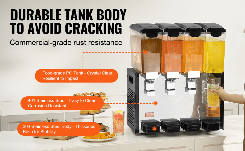 VEVOR Commercial Beverage Dispenser 10L x 4 Tanks Cold Juice Ice Drink ...