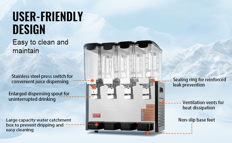 VEVOR Commercial Beverage Dispenser 10L x 4 Tanks Cold Juice Ice Drink ...