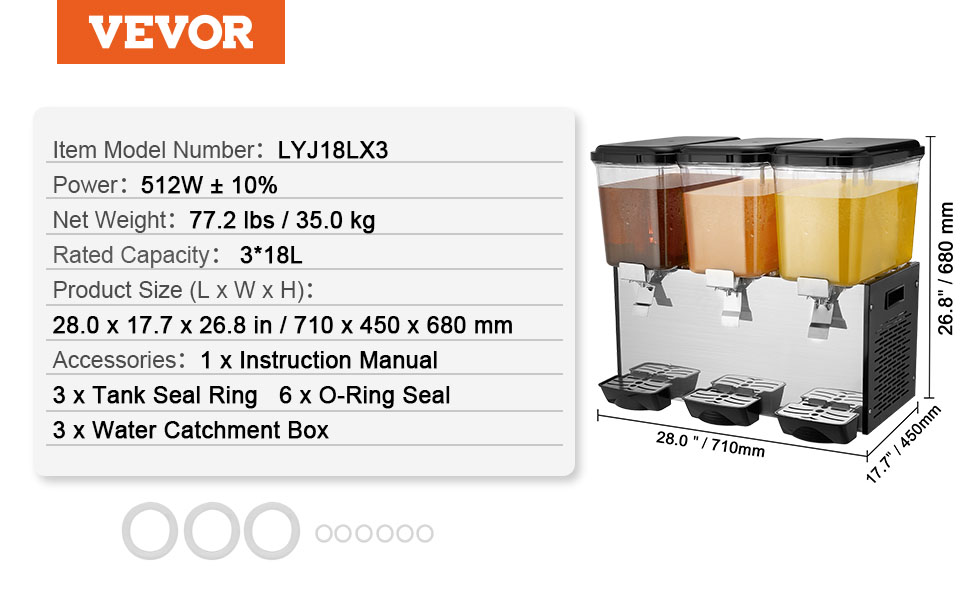 VEVOR Commercial Beverage Dispenser 18L x 3 Tanks Cold Juice Ice Drink ...