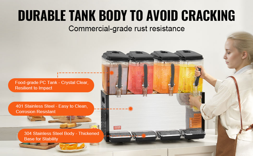 VEVOR Commercial Beverage Dispenser 12L x 4 Tanks Cold Juice Ice Drink ...